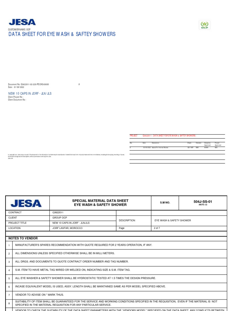 DATA SHEET Eye Wash Saftey Shower | PDF | Valve | Shower