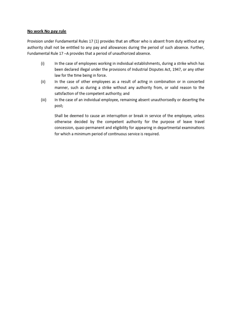 What Is No Work No Pay Rule | PDF