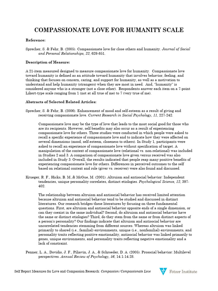 Compassionate Love For Humanity Scale: and Personal Relationships, 22 ...