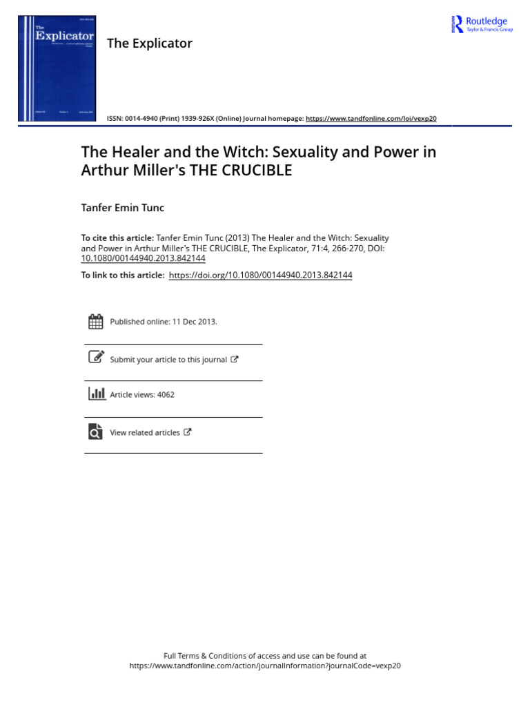 The Healer and The Witch - Sexuality and Power in Arthur Miller's THE ...