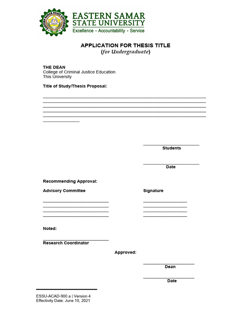 900.a Application For Thesis Title Undergraduate | PDF