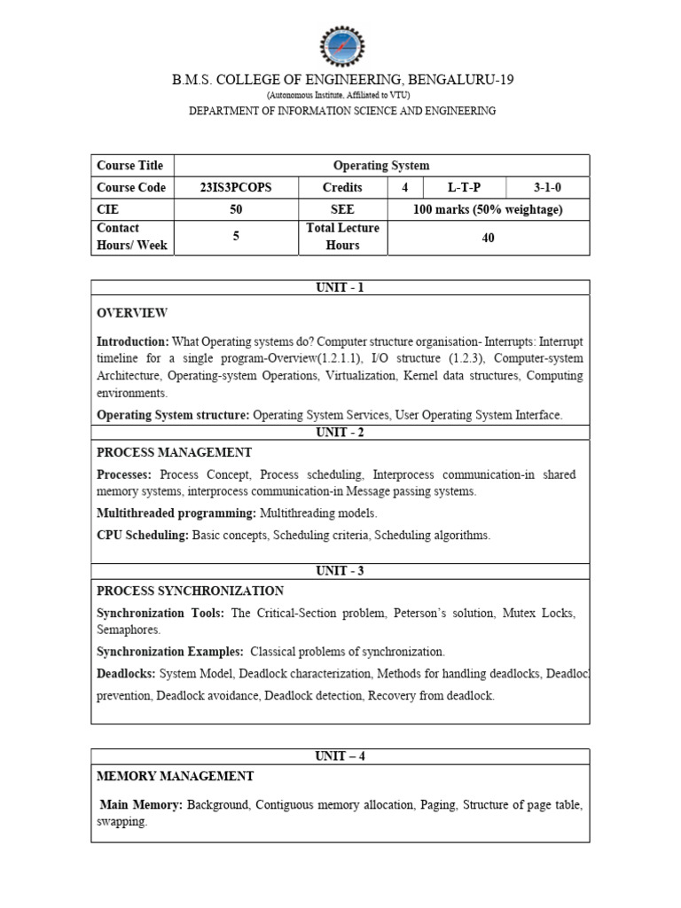 Operating System Course Overview and Structure | PDF | Process ...