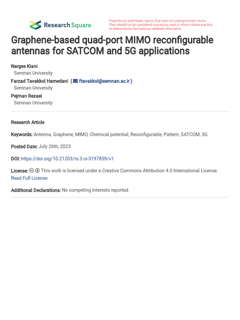 Research Paper - Graphene-Based Quad-Port MIMO Recon Gurable Antennas For SATCOM and 5G ...