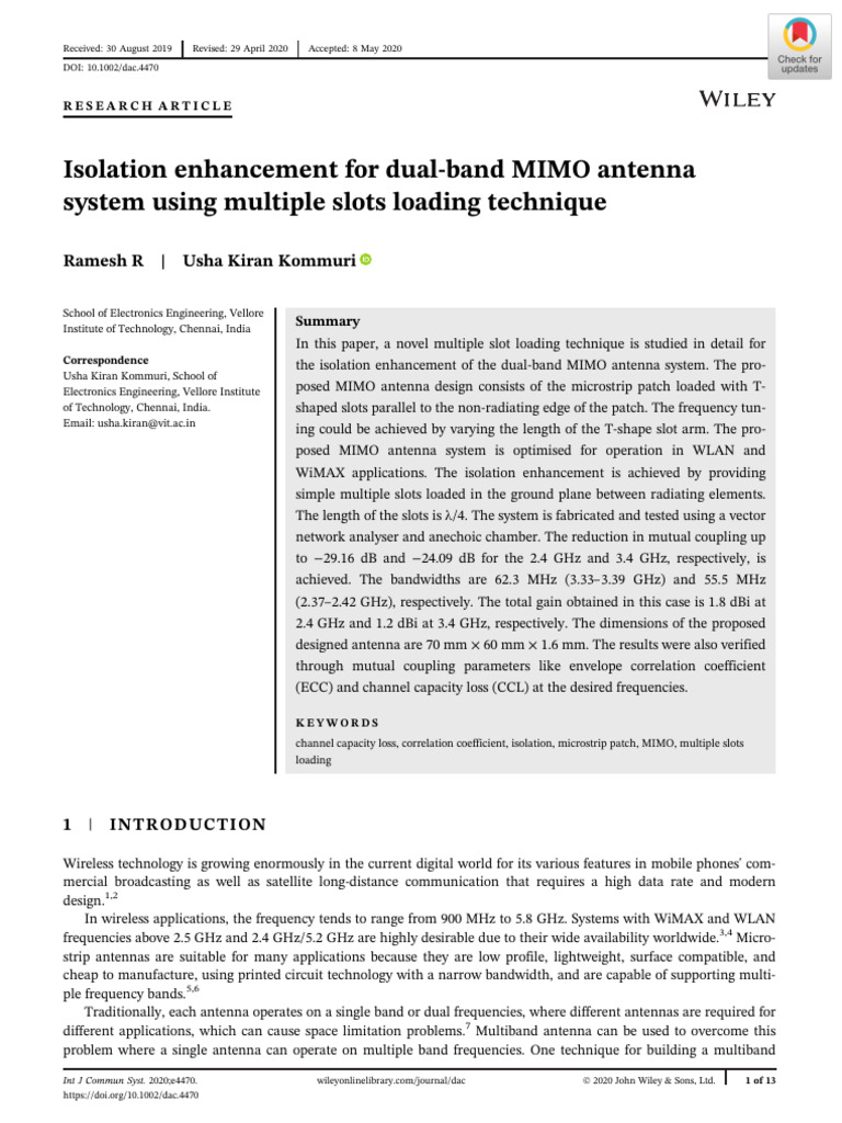 Research Paper - Isolation Enhancement For Dual-Band MIMO Antenna System Using Multiple Slots ...