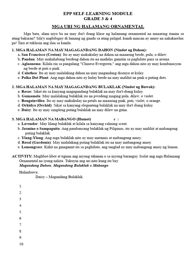 Epp Self-Learning Module Grade 4 | PDF