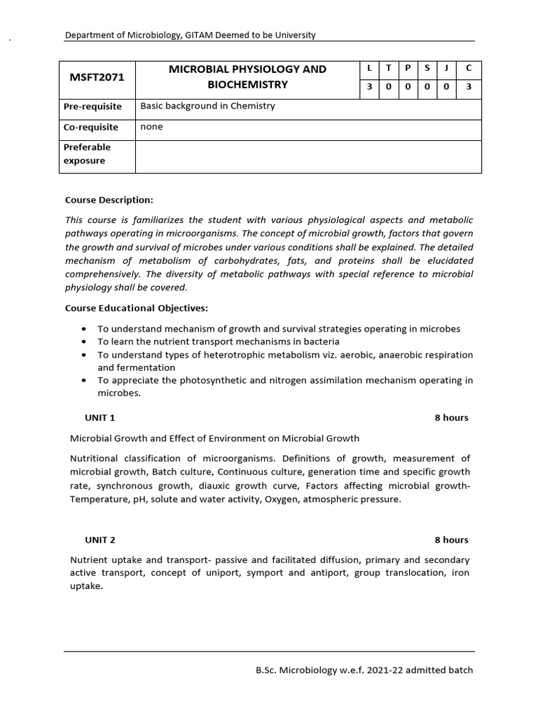 Microbial Physiology Course Overview | PDF | Microorganism | Cellular ...