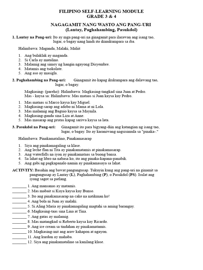 Filipino Self-Learning Module Grade 4 | PDF