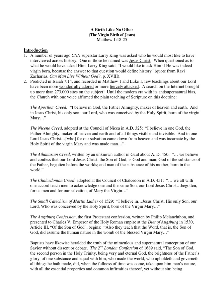 A Birth Like No Other - Sermon | PDF | Jesus | Mary, Mother Of Jesus