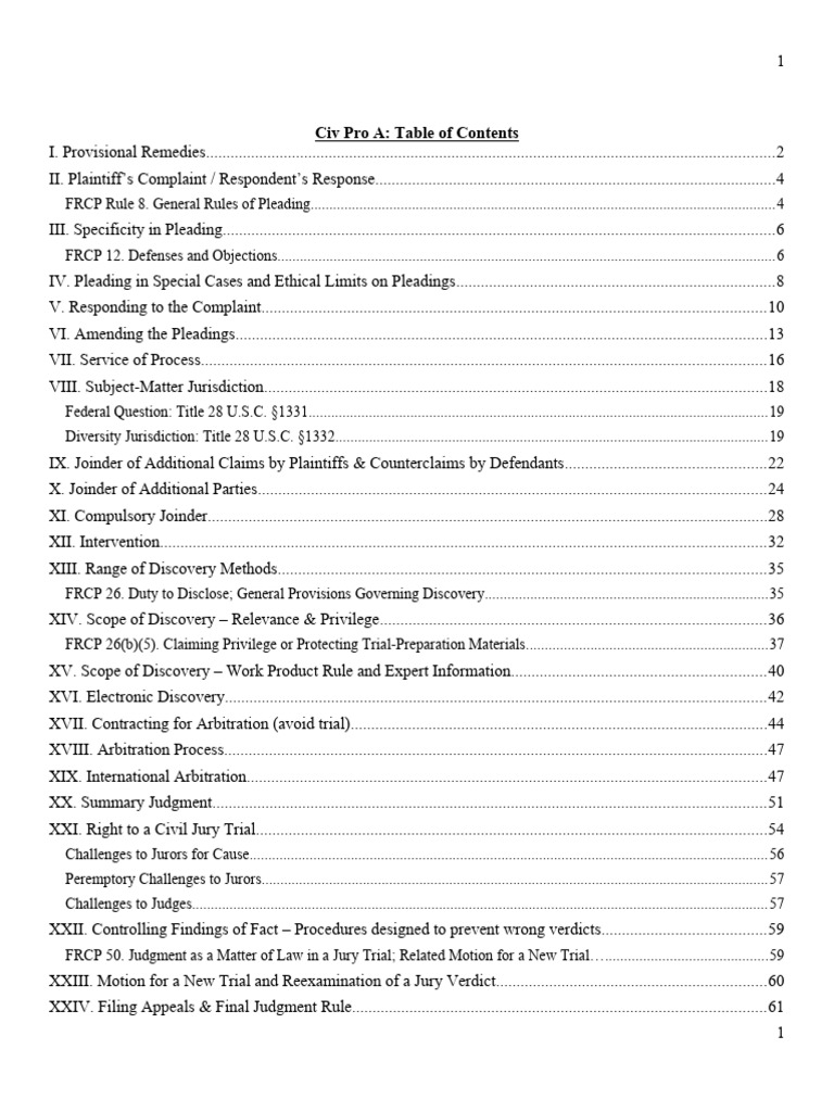 Civ Pro Final Outline With Notes Updated | PDF | Federal Rules Of Civil ...