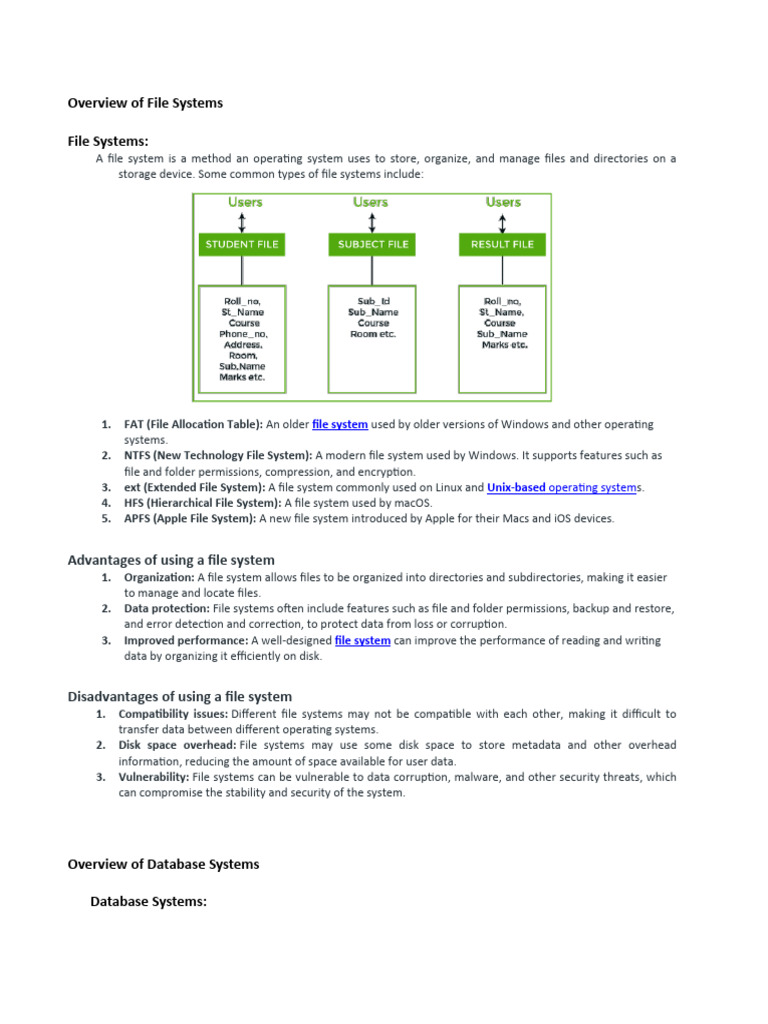 File Systems vs. Database Systems Overview | PDF | Databases | File System