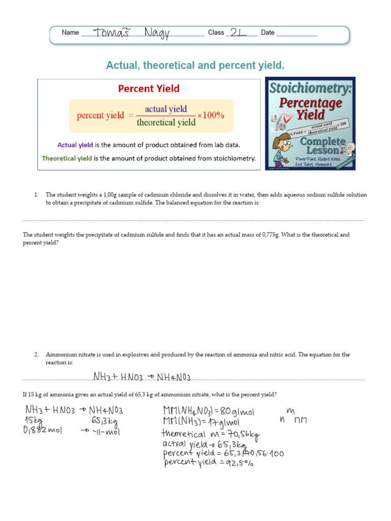 Stoichiometry Percent Yield | PDF | Oxide | Iron