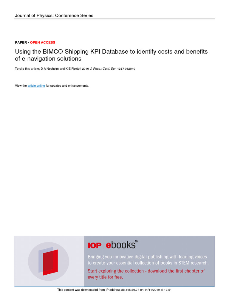 BIMCO KPI Database for E-Navigation Assessment | PDF | Performance ...