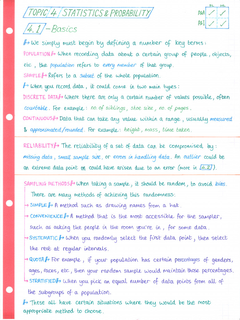 4 - IB Math Applications & Interpretations SL Notes - Unit 4 Statistics ...