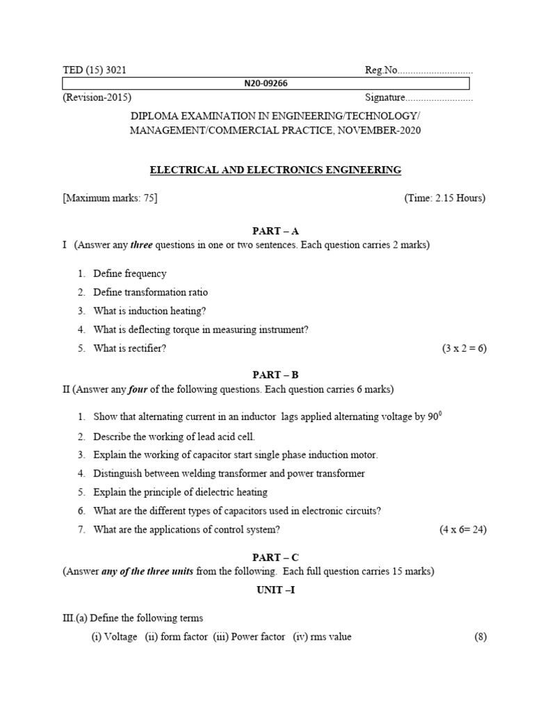 3021 Electrical - Electronics Engg - QP | PDF | Capacitor | Voltage