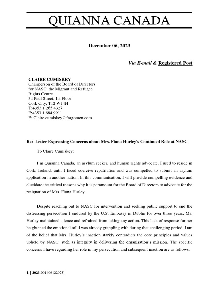 Correspondence To Claire C | PDF | Refugee | Asylum Seeker