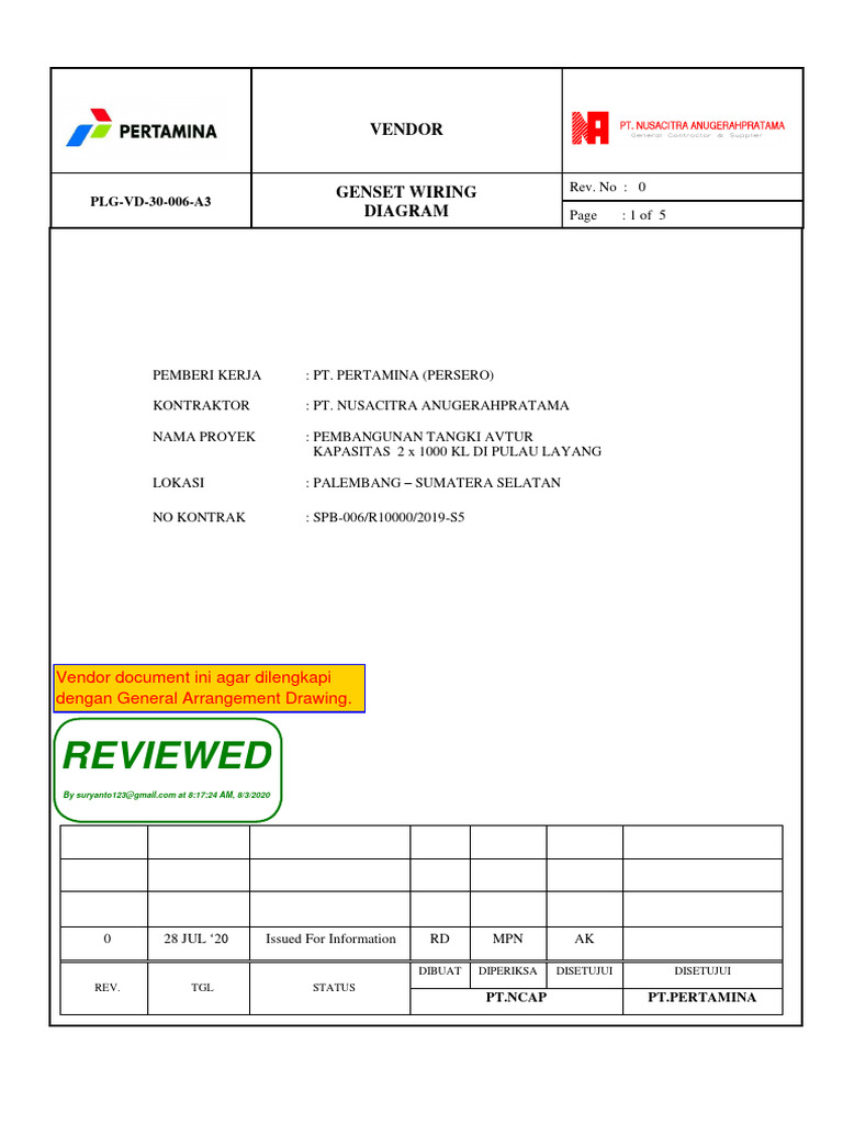 PLG-VD-30-006-A3 Rev-0 Genset Wiring Diagram With Comments | PDF