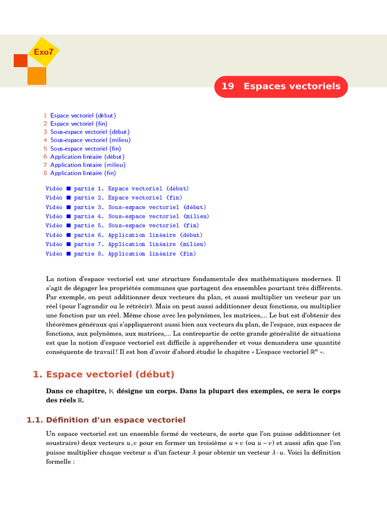 Introduction aux espaces vectoriels | PDF | Espace vectoriel | Matrice (Mathématiques)