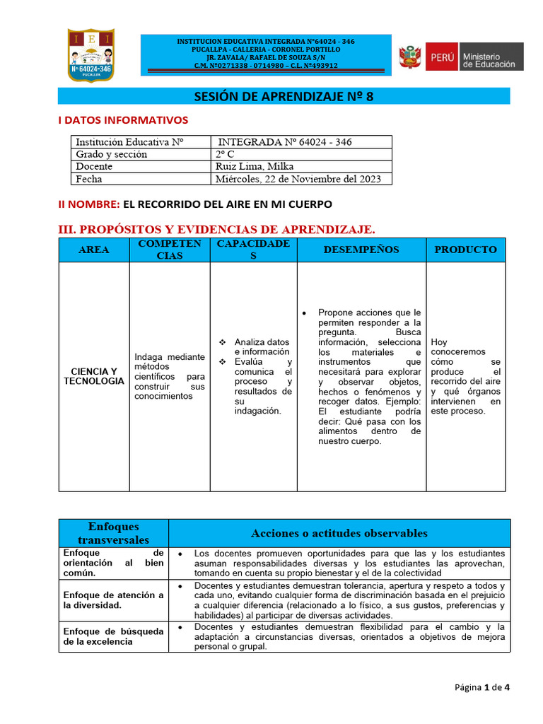 Sesión de Aprendizaje Nuevo Esquema #13 - 1 | PDF | Aprendizaje | Maestros