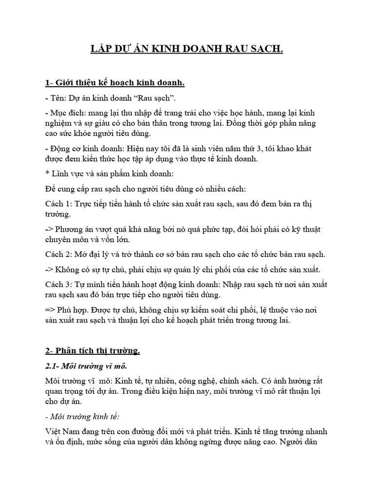 2 Lap Ke Hoach Kinh Doanh Rau Sach Vieclamvui | PDF