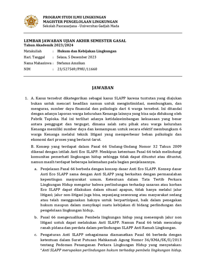Stefanus Amsikan - Hukum Dan Kebijakan Lingkungan | PDF | Pengembangan Diri
