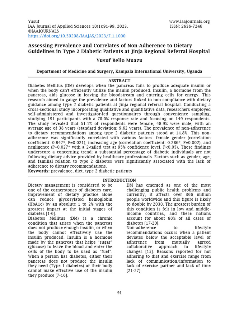 Assessing Prevalence and Correlates of Non-Adherence To Dietary ...