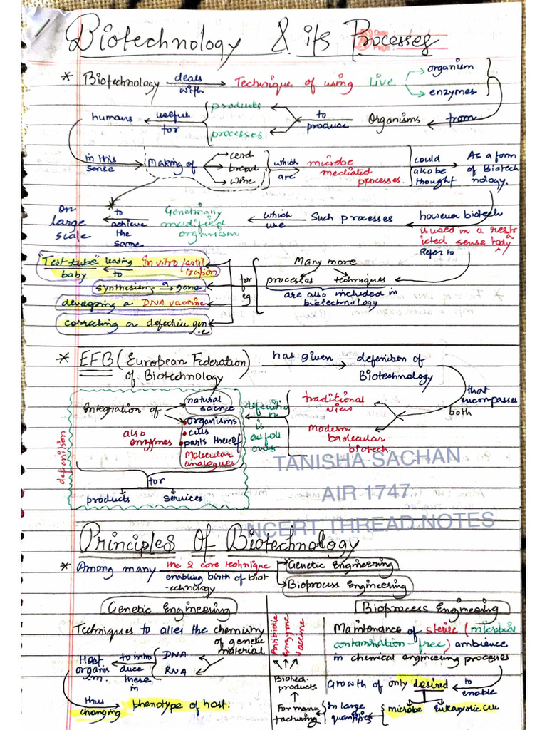 Biotechnology and It's Process Ncert Thread Notes | PDF