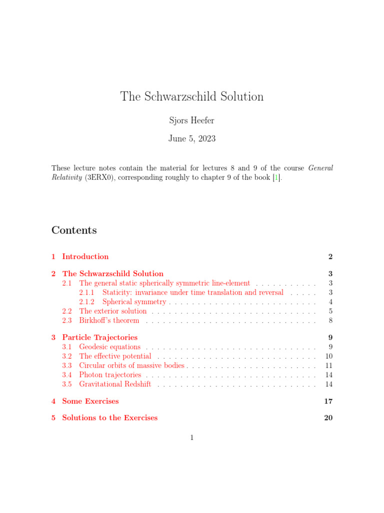 Lecture Notes Schwarzschild Geometry | PDF | General Relativity | Black ...