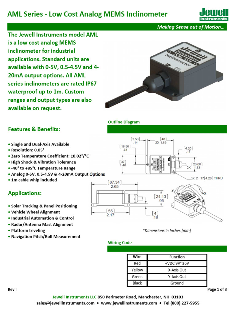 AML MEMS Tilt Datasheet Rev I 1 | PDF | Electricity | Physical Sciences