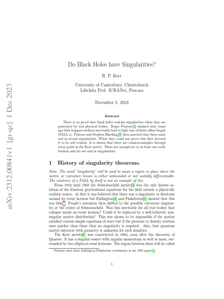 Do Black Holes Have Singularities?: 1 History of Singularity Theorems ...