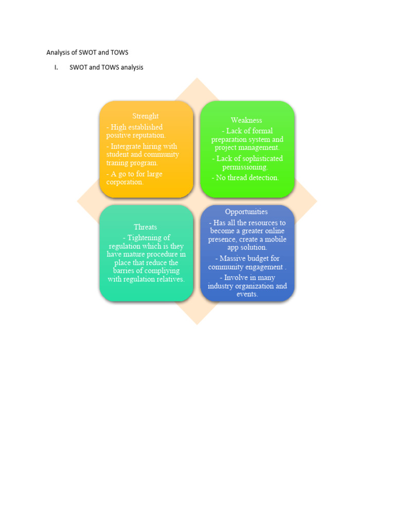 Analysis of SWOT and TOWS | PDF
