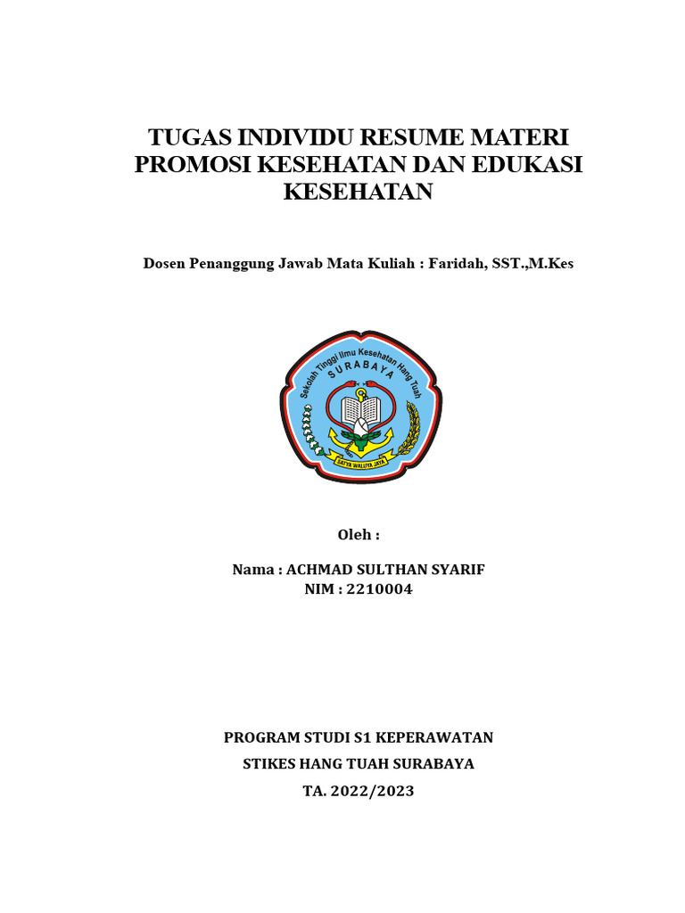 Achmad Sulthan Syarif - Template Tugas Individu Resume Materi Promkes | PDF