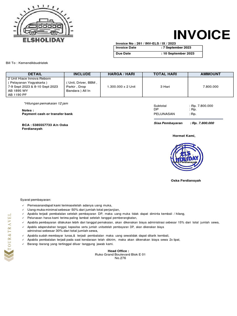 Inova Reborn 261 Invoice Royal Darmo & Grand Mercure Yogyakarta | PDF