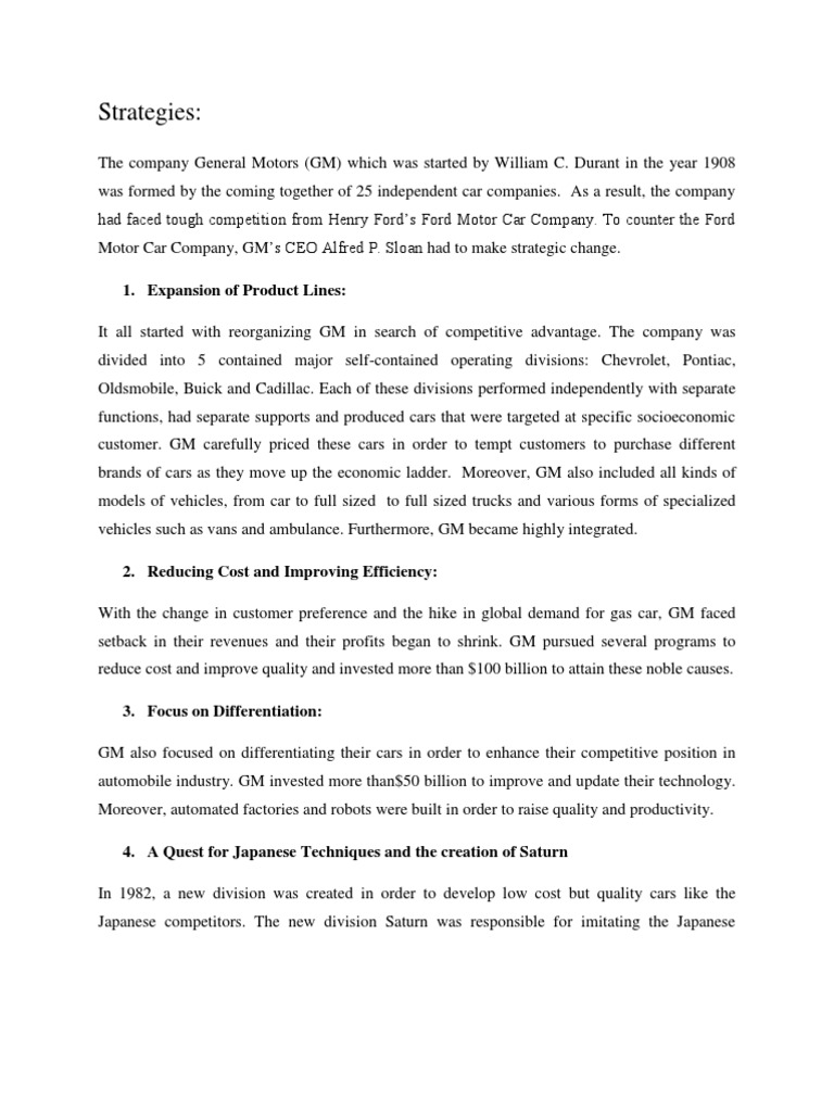 Business Strategies of GM | Download Free PDF | General Motors | Car