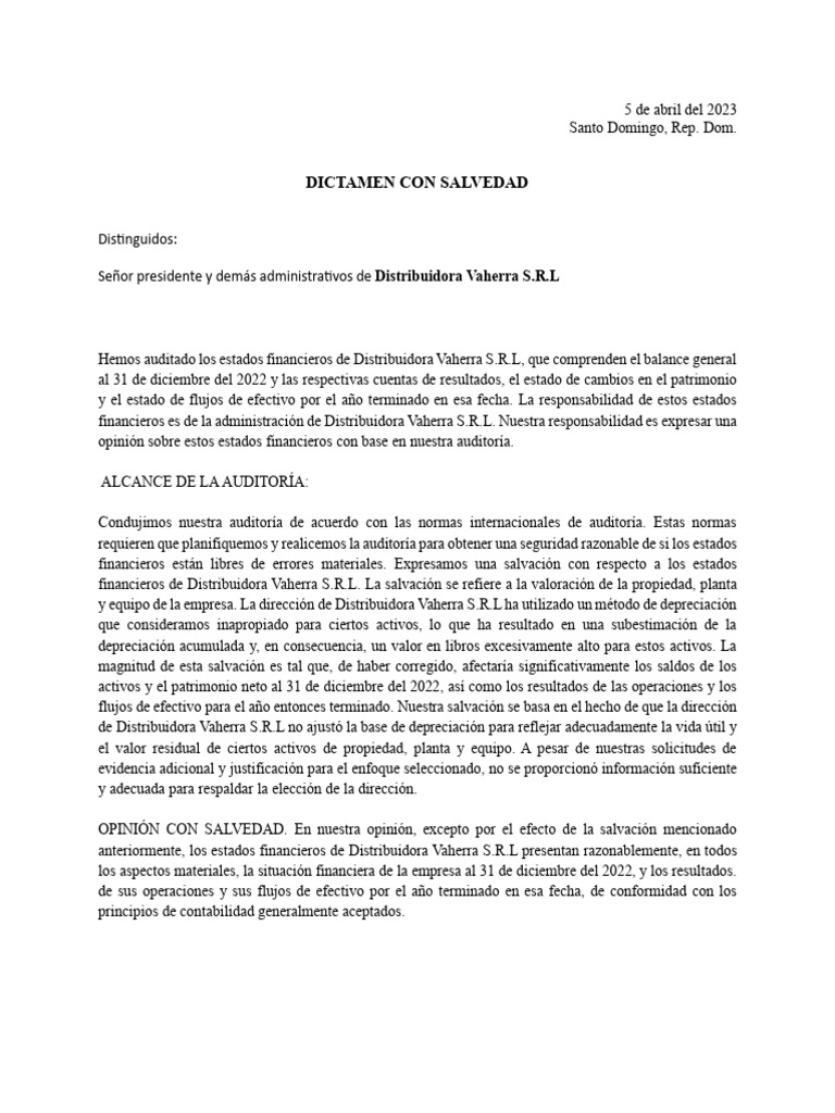 Dictamen Con Salvedad - Gey Deoleo | PDF | Auditoría | Estado financiero