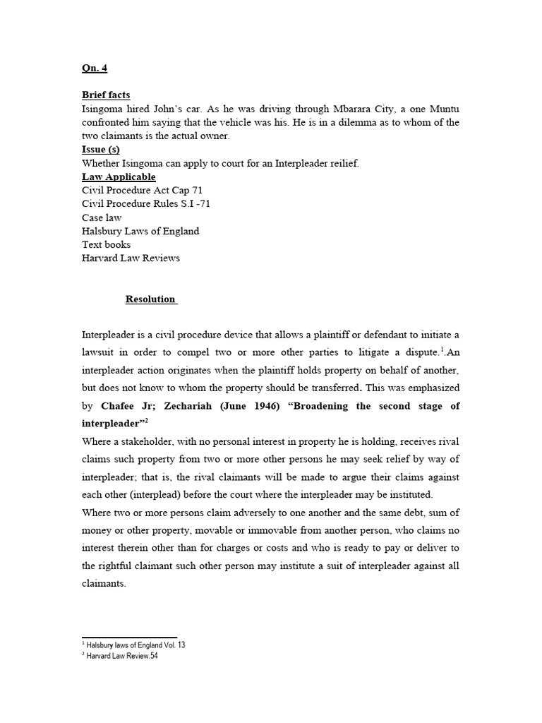 Interpleader Relief in Uganda's Law | PDF | Lawsuit | Private Law