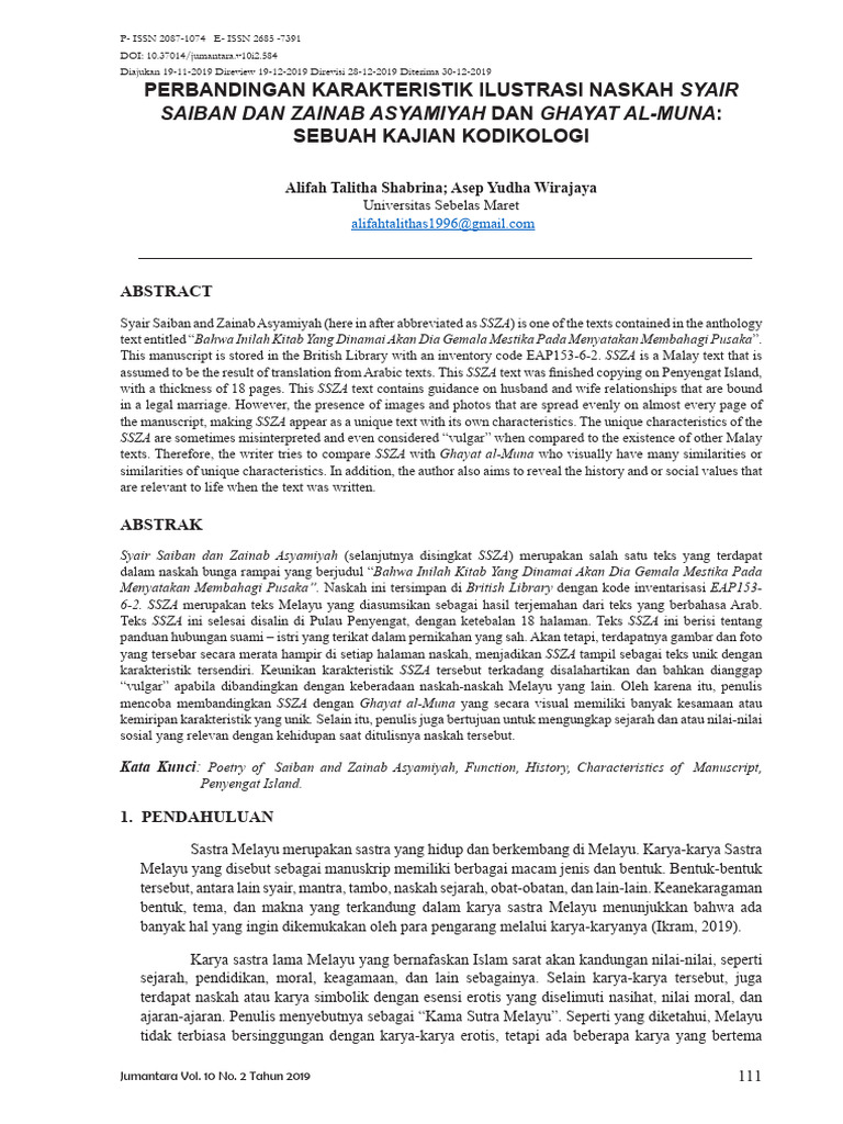 Perbandingan Karakteristik Ilustrasi Naskah Syair | PDF