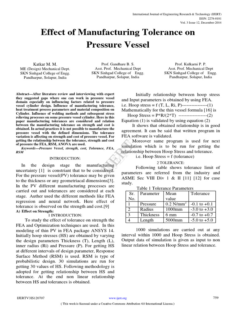 Effect of Manufacturing Tolerance On Pressure Vessel IJERTV3IS120707 ...