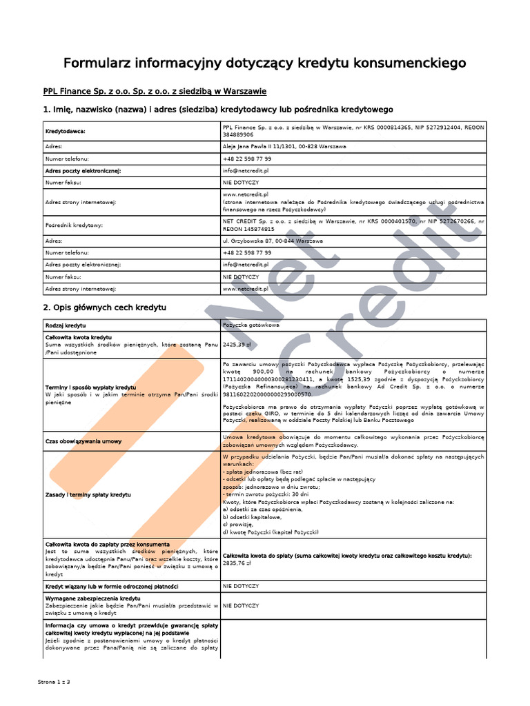 Formularz Informacyjny Additional | PDF