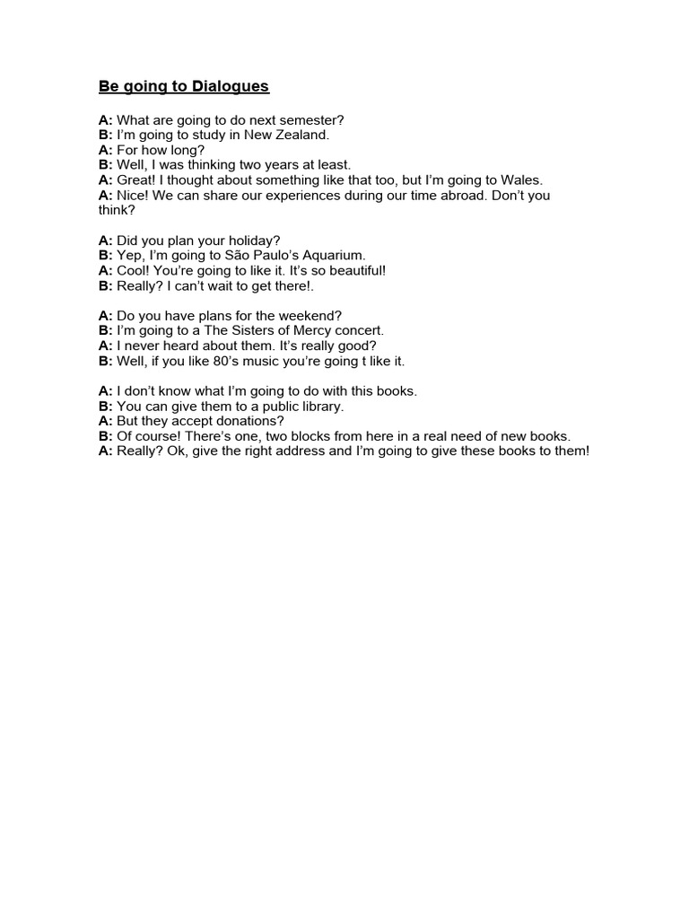 Be Going To Dialogues Conversation Topics Dialogues | PDF | Poetry