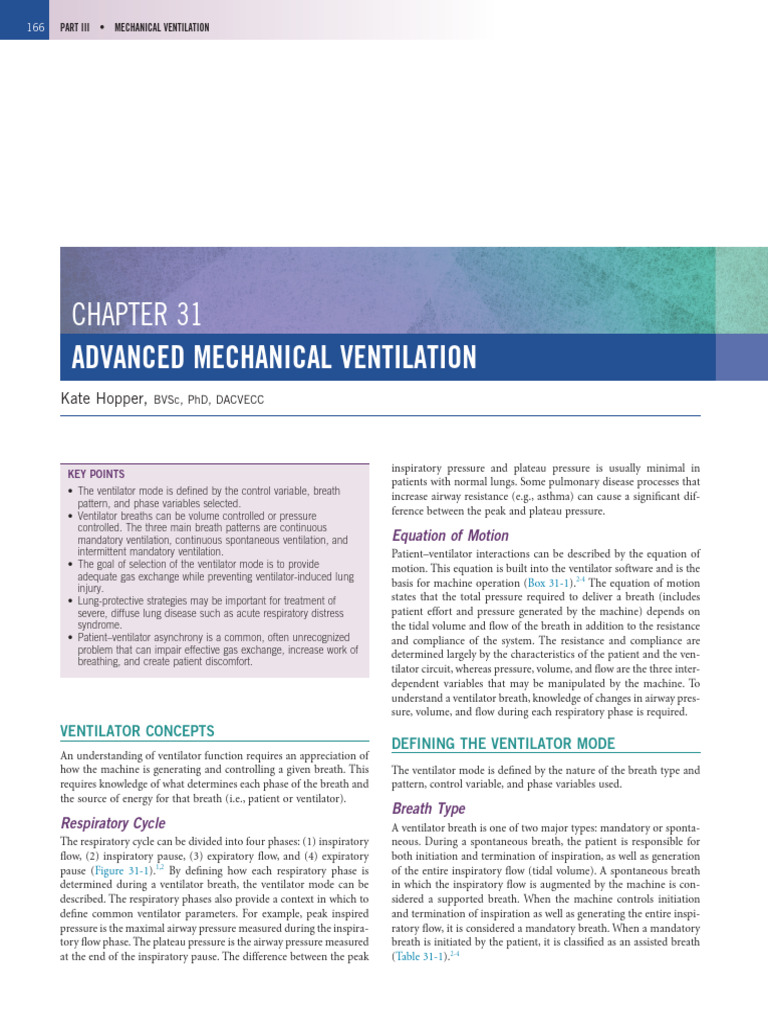 Hopper2015 Advance Mechanical Ventilation | PDF | Respiration | Physiology