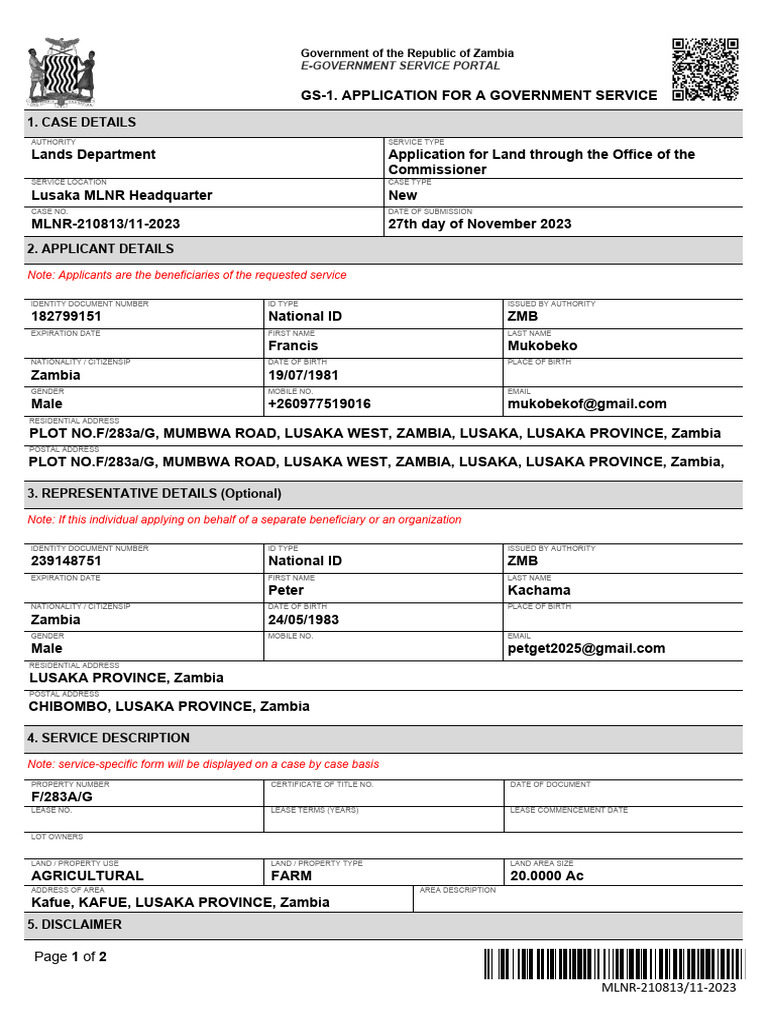MLNR-210813 11-2023 Application | PDF | Identity Document | Justice