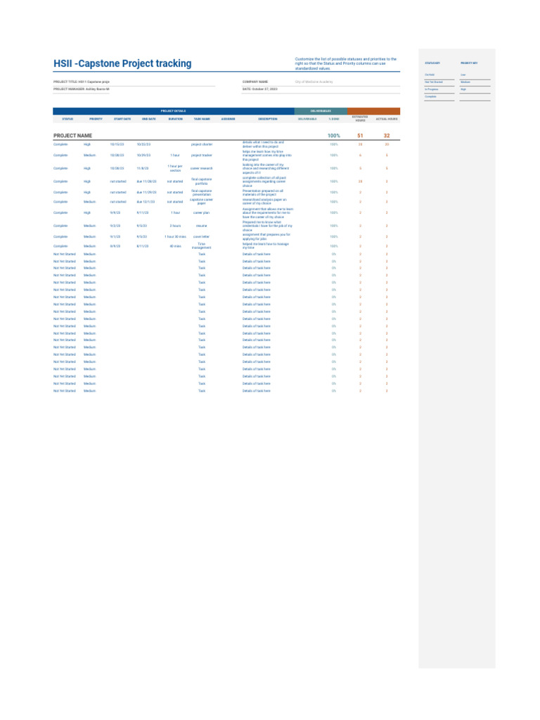 Fall 23 Hii - Capstone Project Tracking Sheet - A | PDF