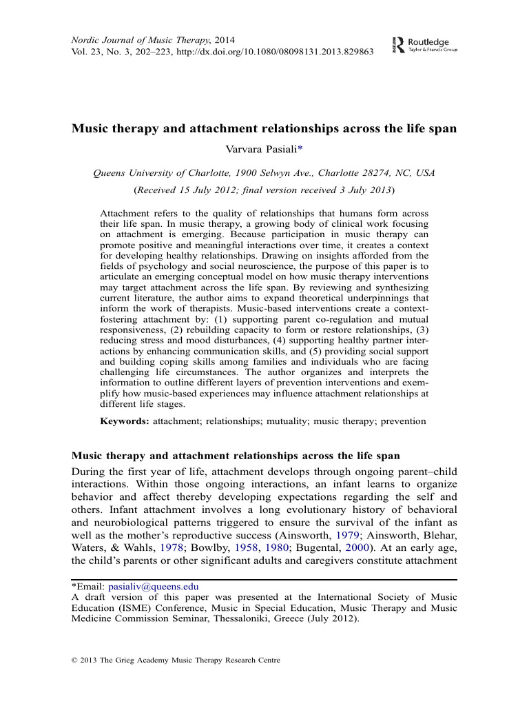 Music Therapy and Attachment Relationships Across The Life Span | PDF | Attachment Theory ...