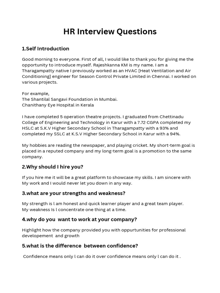 HR Interview Questions | PDF | Creativity | Goal