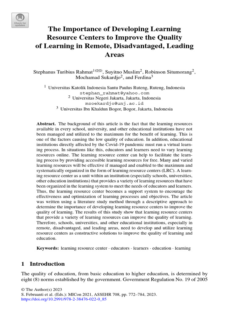 The Importance of Developing Learning Resource Cen | PDF | Educational Technology | Learning