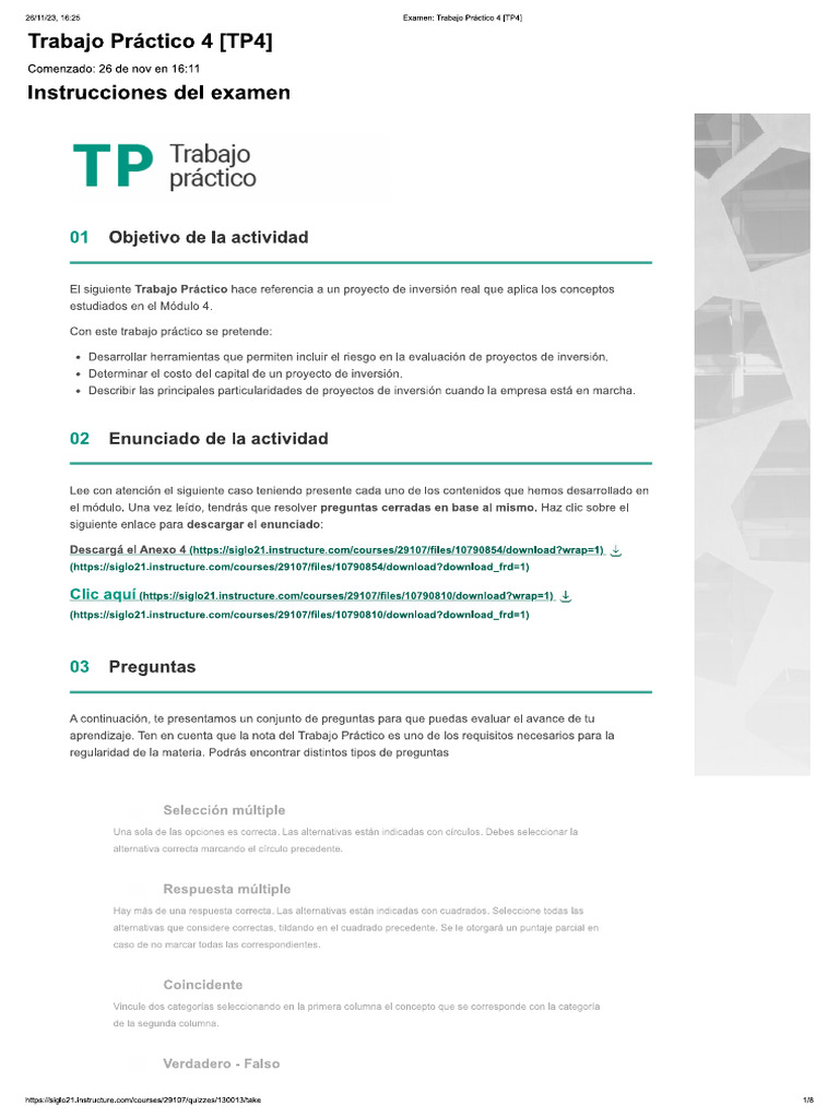 Examen - Trabajo Práctico 4 (TP4 - 75porciento) | PDF