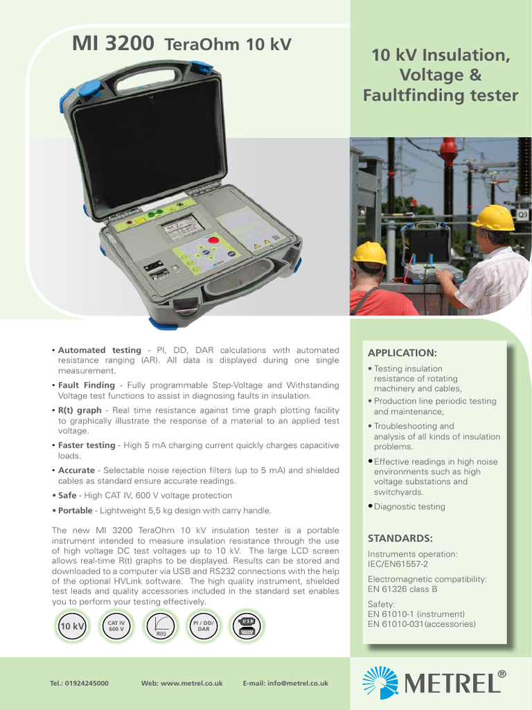 Metrel Mi3200 Insulation Tester Datasheet | PDF | Electrical Substation ...