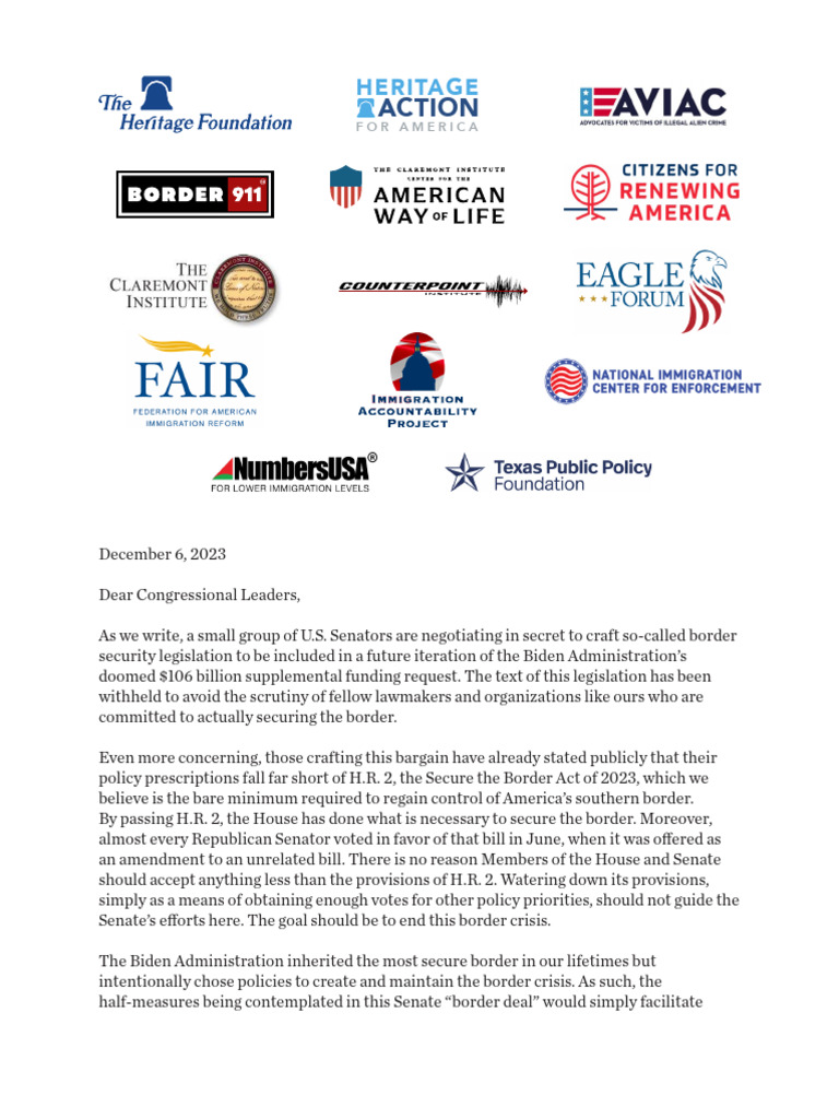 Border Coalition Letter To GOP Leaders | Download Free PDF | United ...