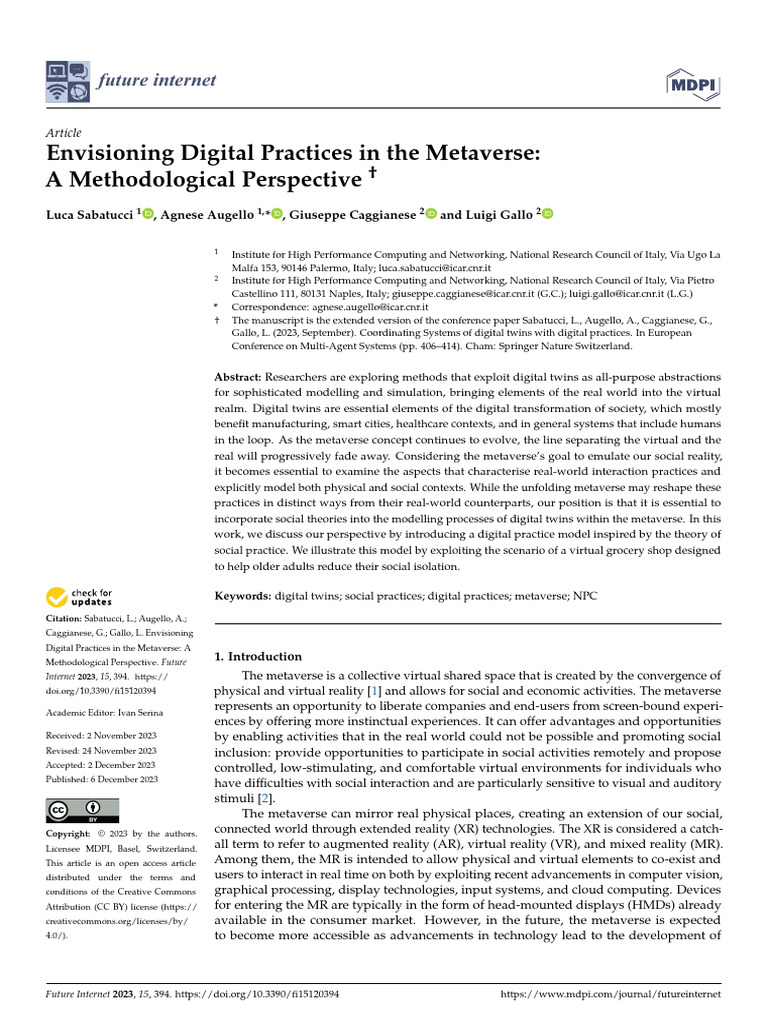 Futureinternet 15 00394 | PDF | System | Virtual Reality
