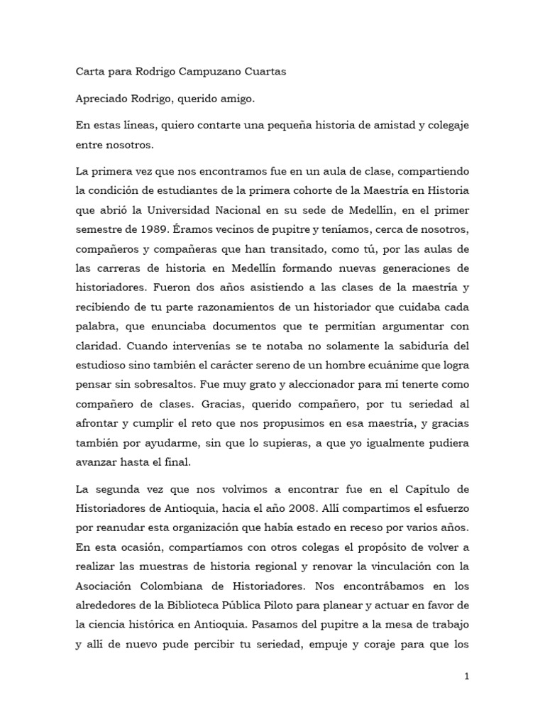Carta Para Rodrigo Campuzano Cuartas by Juan Camilo Escobar Villegas | PDF Carta Para Rodrigo Campuzano Cuartas by Juan Camilo Escobar Villegas | PDF